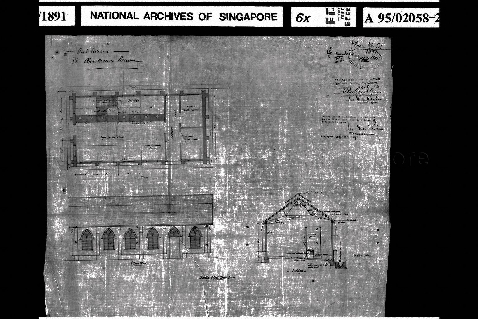 OUTHOUSES, ST ANDREW'S HOUSE, PLAN OF KITCHEN AND STORES