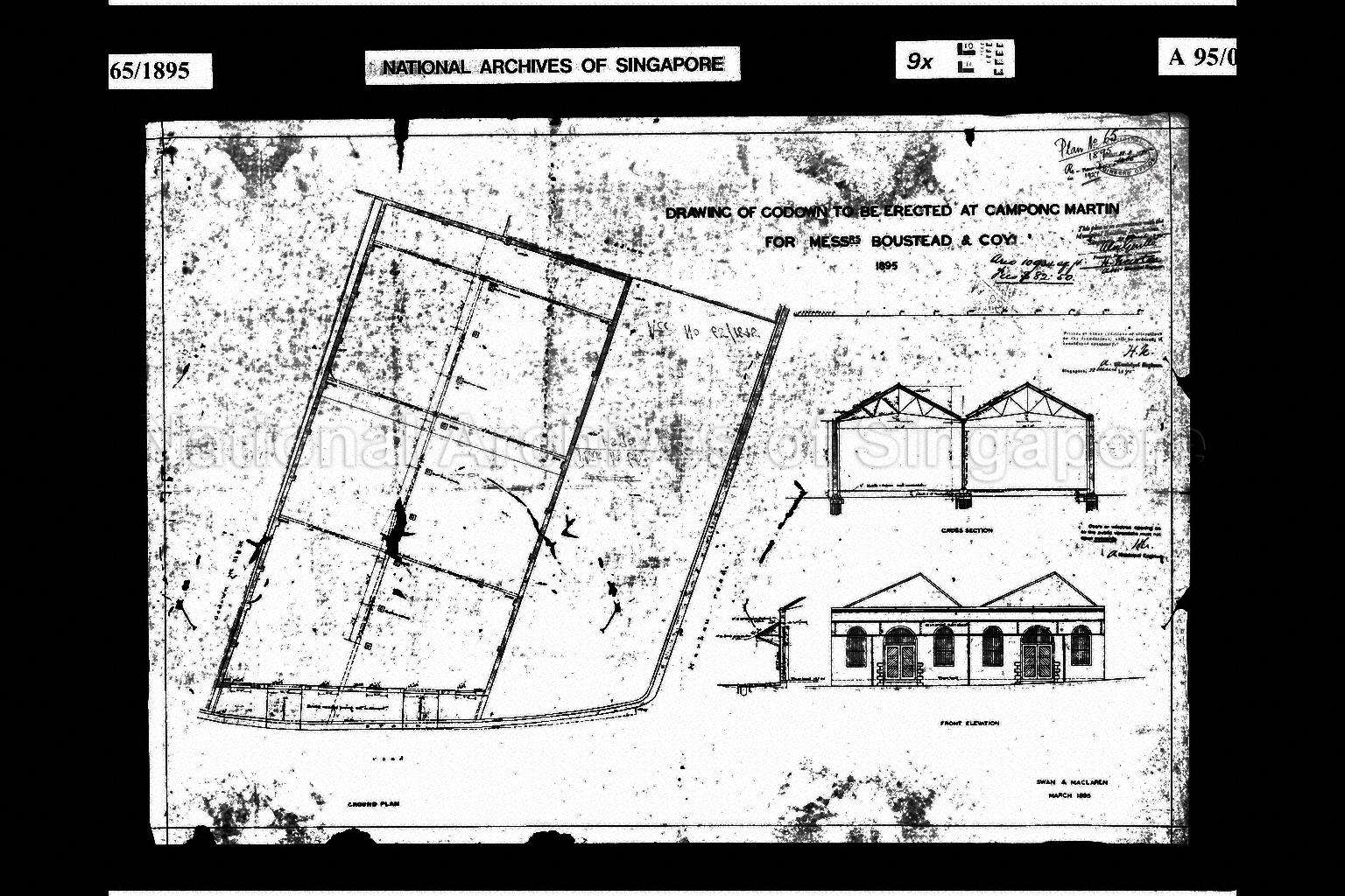 GODOWN, GROUND PLAN, CROSS SECTION AND FRONT ELEVATION