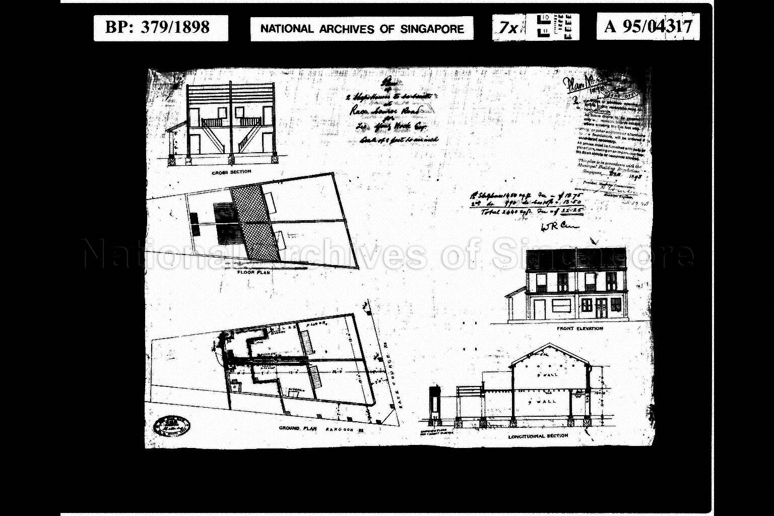 PLAN OF 2 SHOPHOUSES, 2 FAINT LINES ABOVE FLOOR PLAN LABEL
