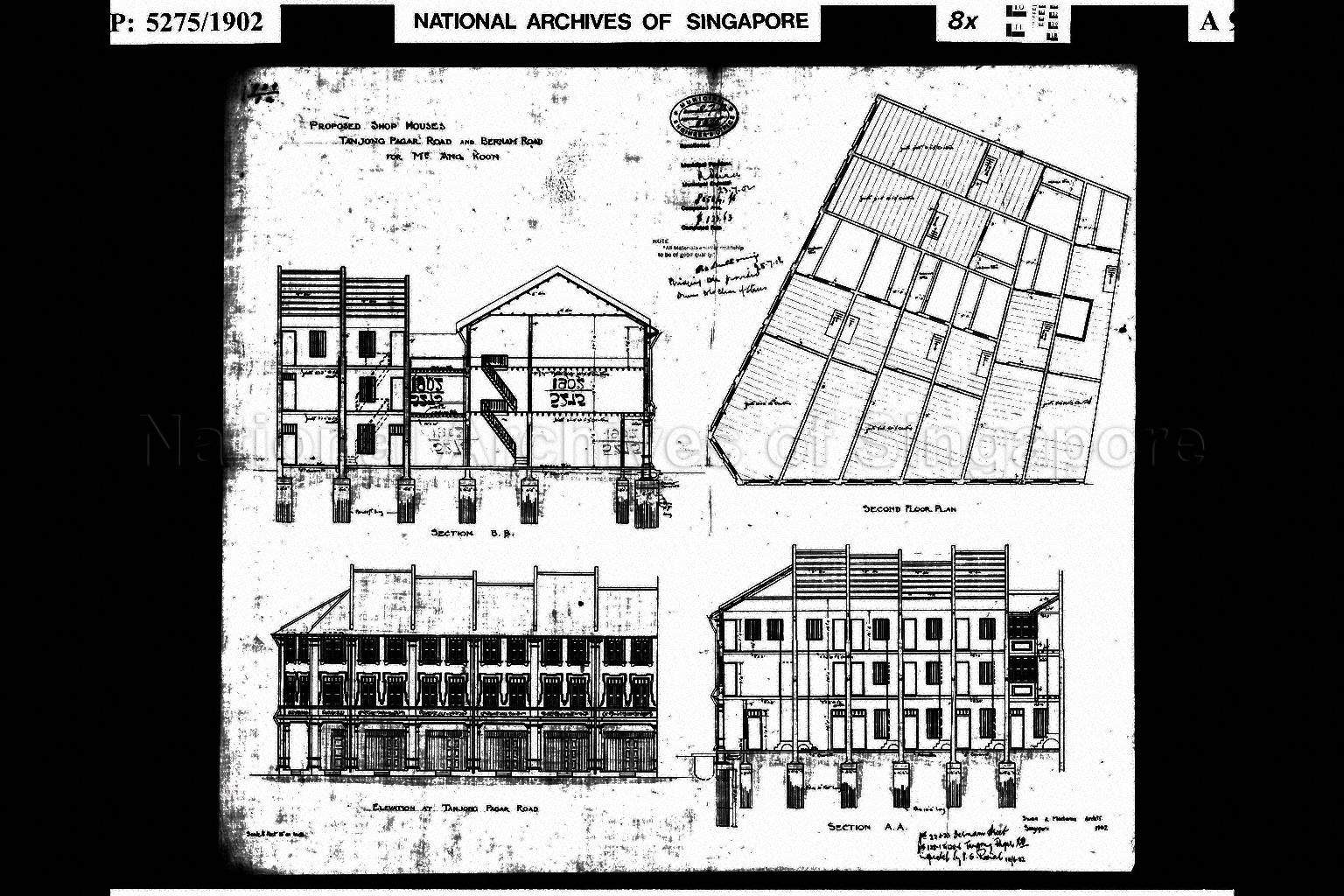 SHOP HOUSES - SECOND FLOOR PLAN, ELEVATION AND SECTIONS
