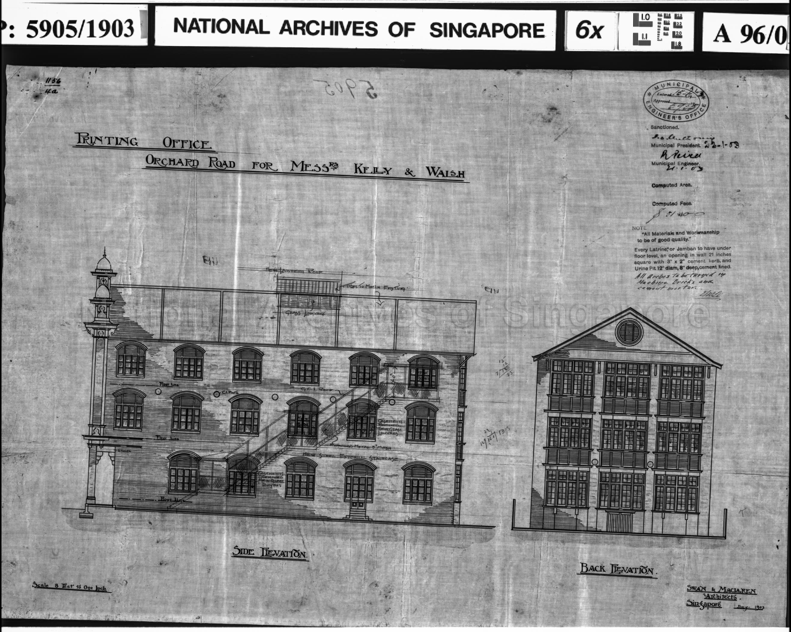 PRINTING OFFICE, SIDE AND BACK ELEVATION