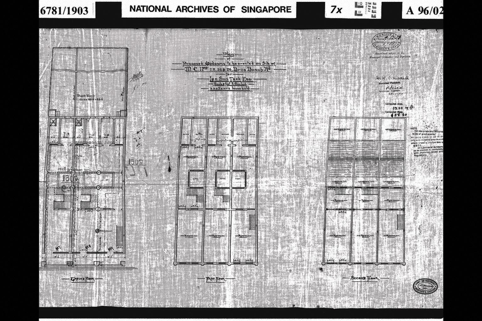 GODOWN (FLOOR PLANS, SOME MATHEMATICAL CALCULATIONS TO RIGHT