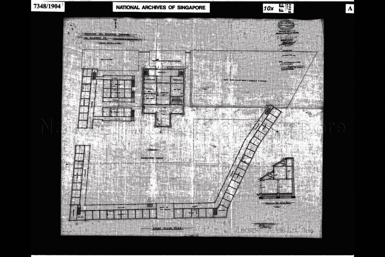 NEW BUILDINGS (FIRST FLOOR PLAN AND SECTION THROUGH COACH