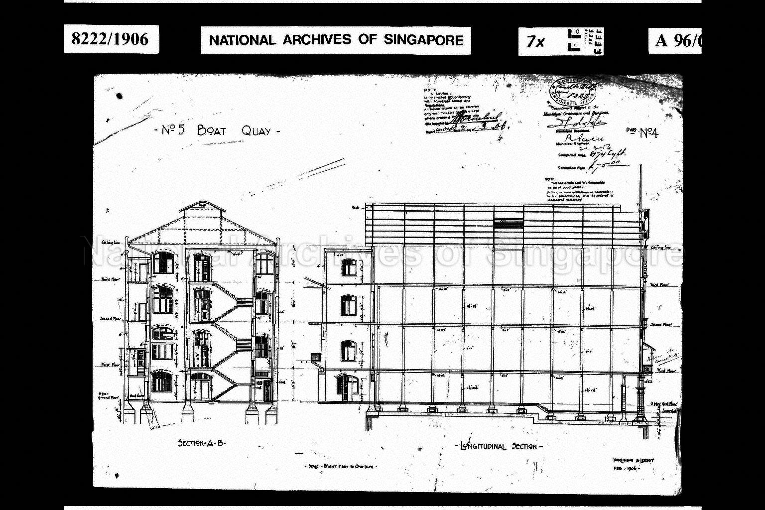 NO.5 BOAT QUAY (SECTION AB AND LONGITUDINAL SECTION)