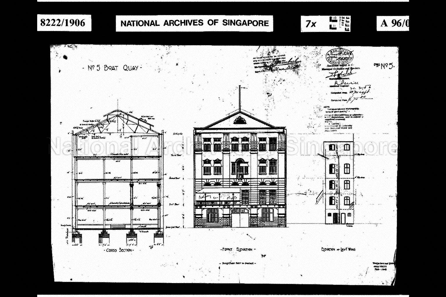 NO.5 BOAT QUAY (CROSS SECTION AND ELEVATIONS)