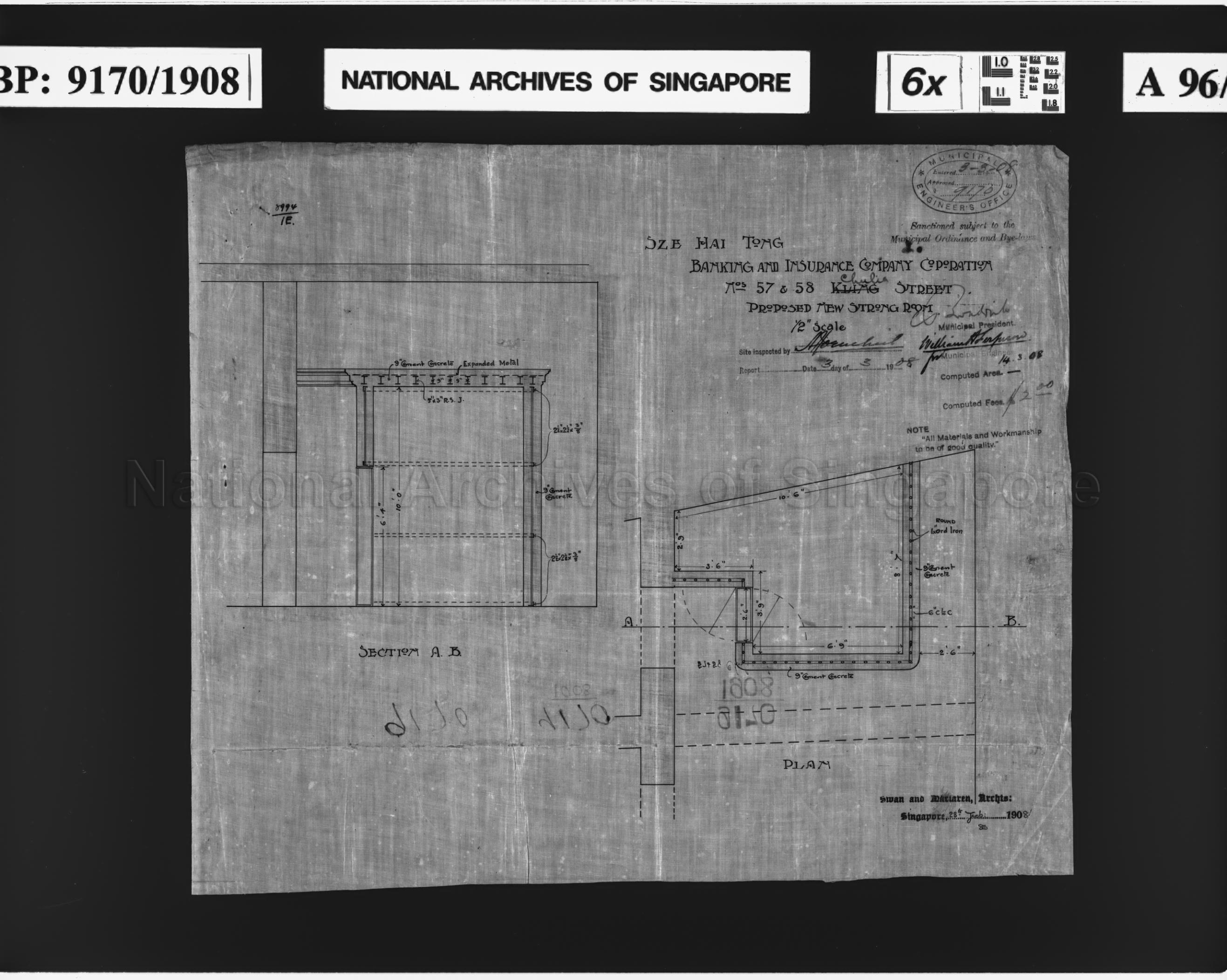 NEW STRONG ROOM (PLAN AND SECTION A-B)