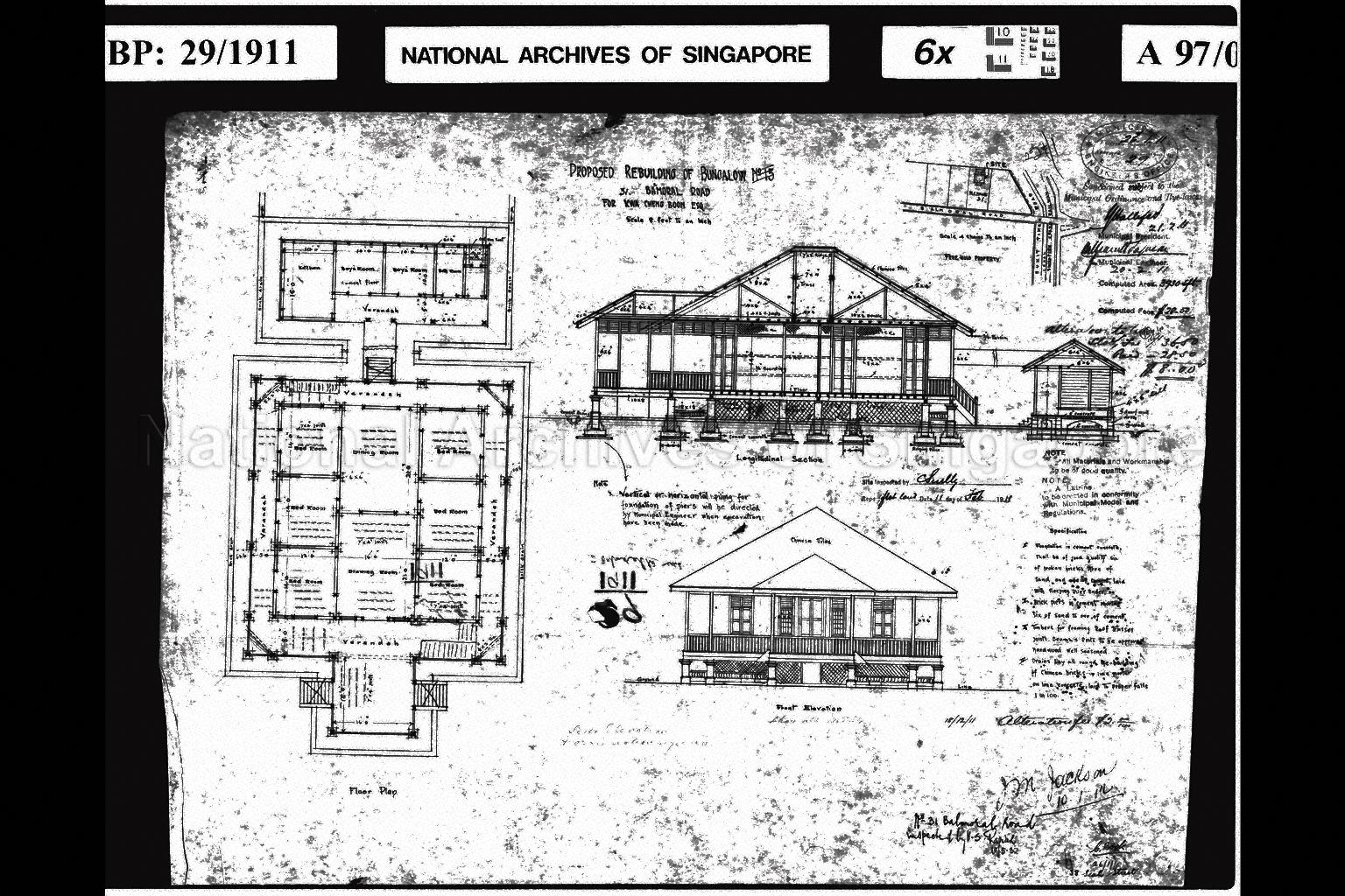 REBUILDING OF BUNGALOW - FLOOR PLAN, LONGITUDINAL SECTION