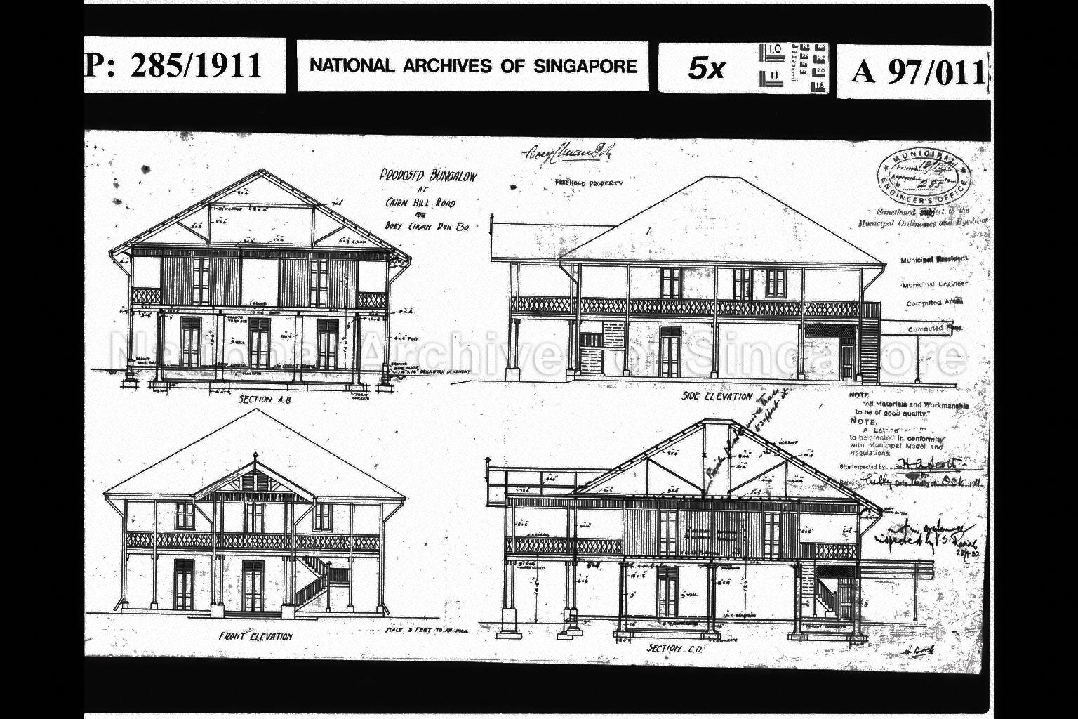 BUNGALOW - SECTION A-B AND C-D, FRONT AND SIDE ELEVATION