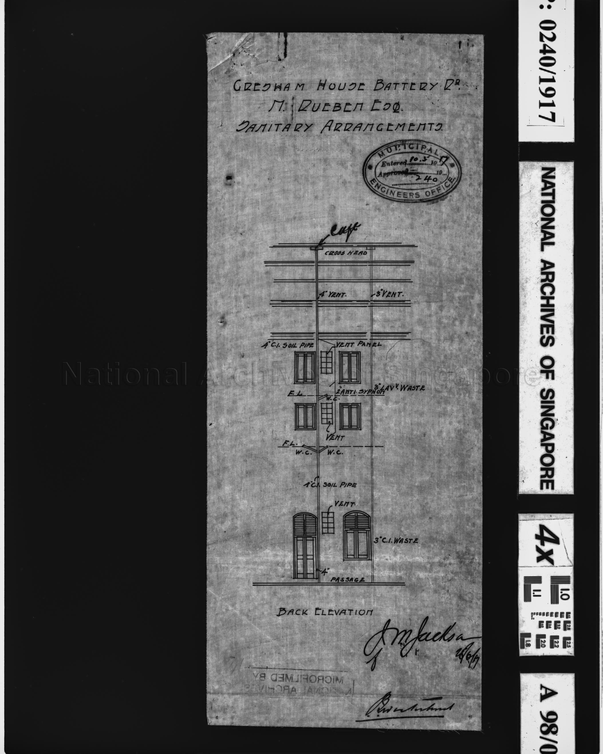 GRESHAM HOUSE, SANITARY ARRANGEMENTS