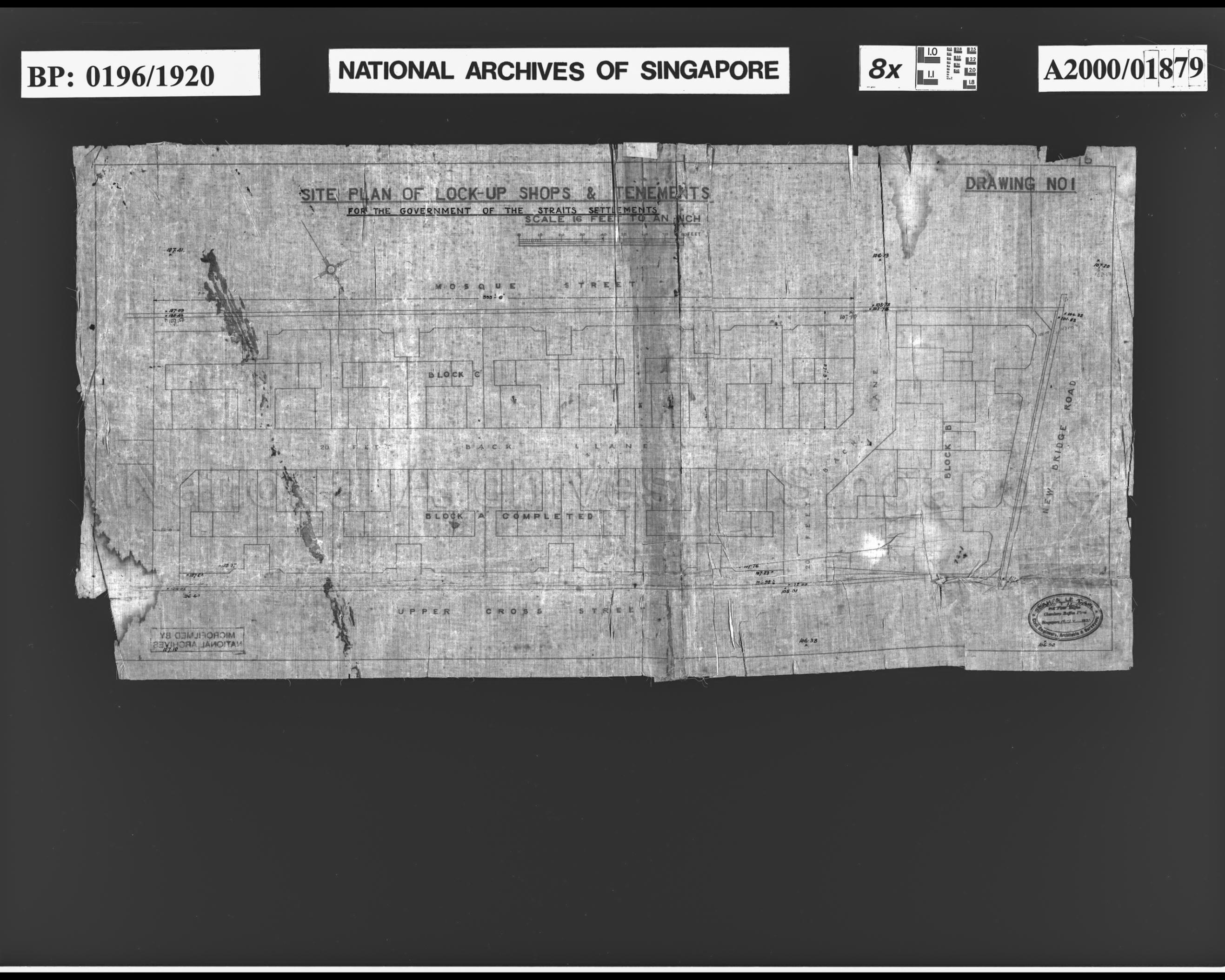 SITE PLAN OF LOCK-UP SHOPS AND TENEMENTS - DRAWING NO 1