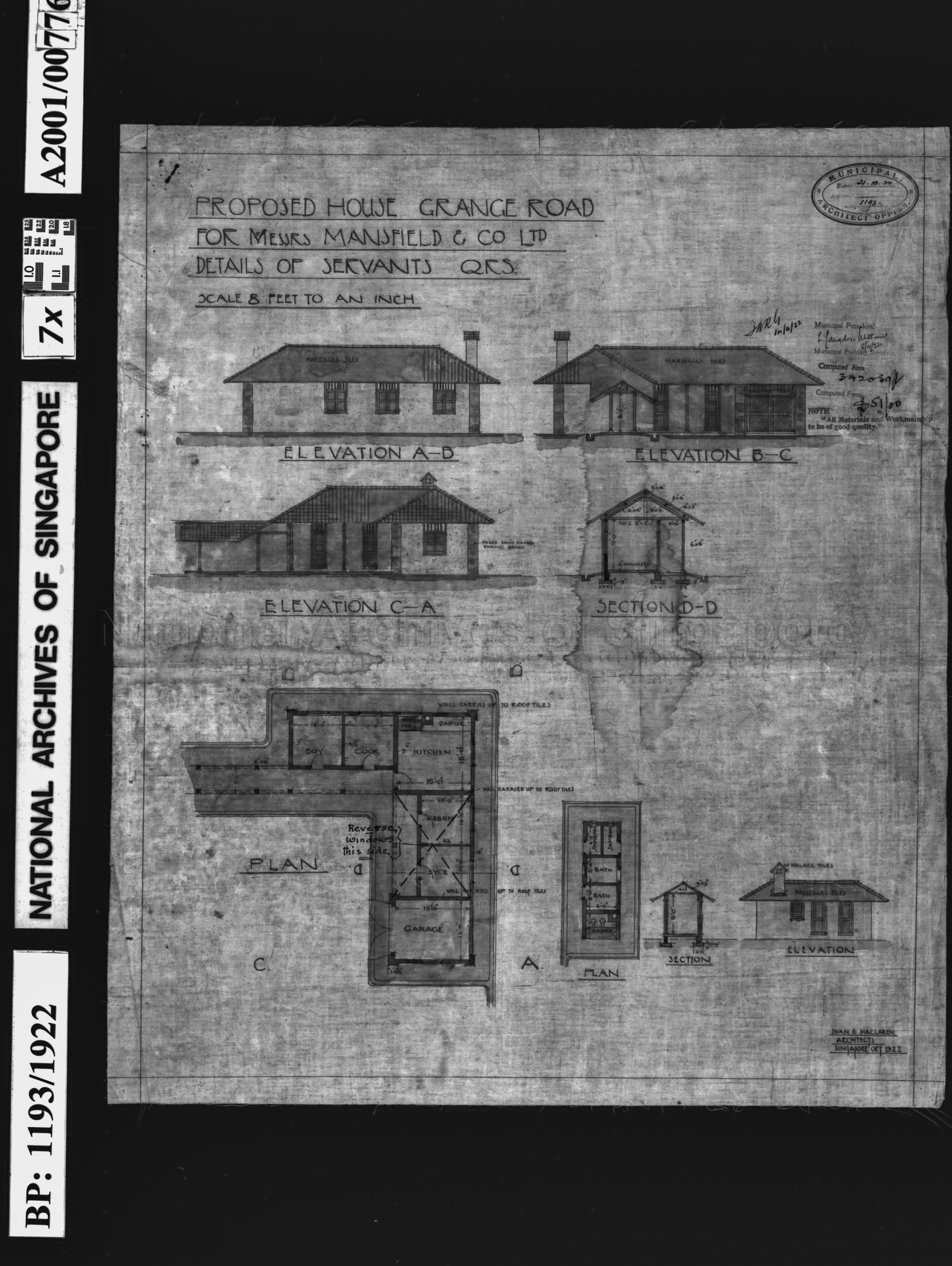 DETAILS OF SERVANTS' QUARTERS TO HOUSE