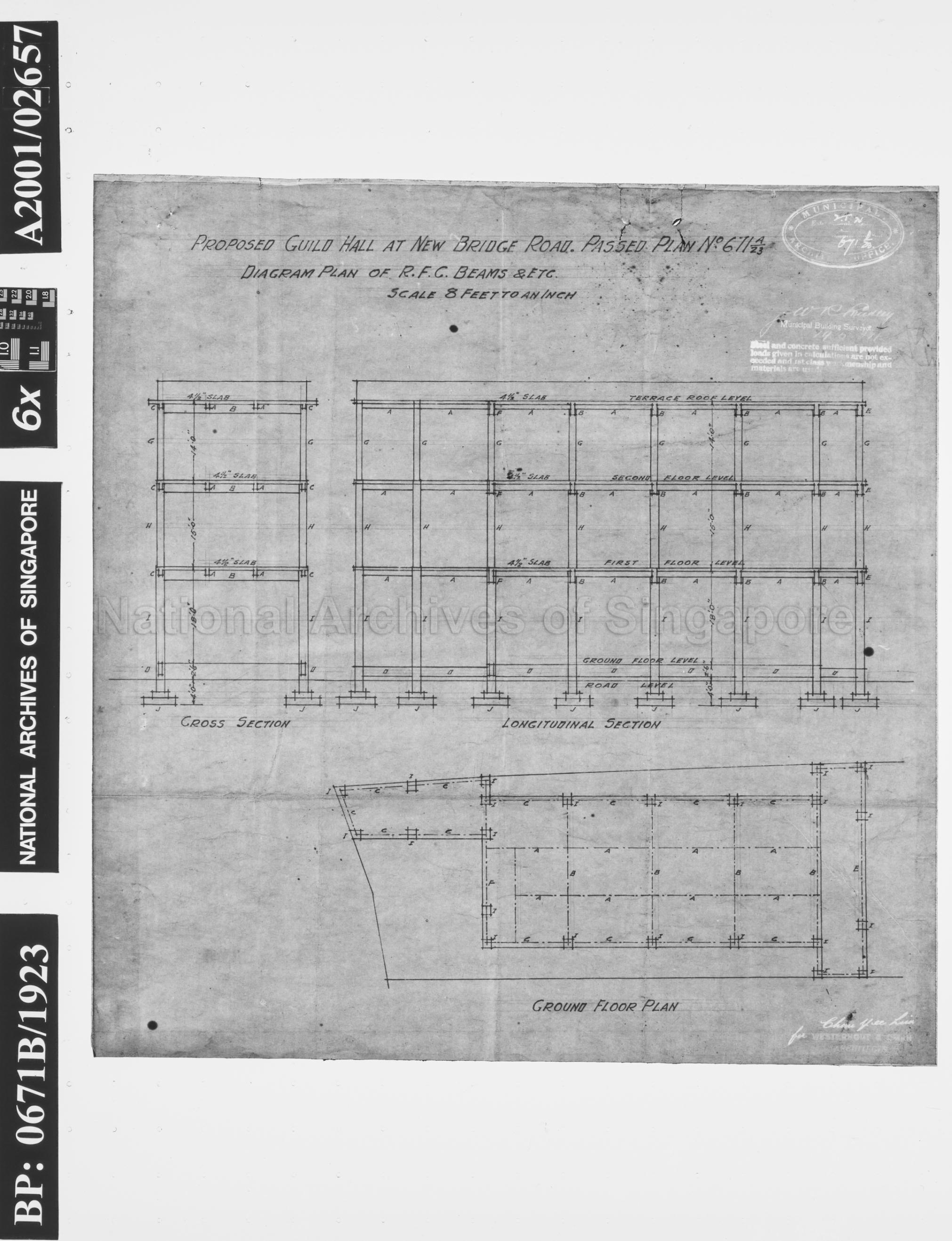 GUILD HALL - DIAGRAM PLAN OF R C BEAMS, ETC (BLUE PRINT)