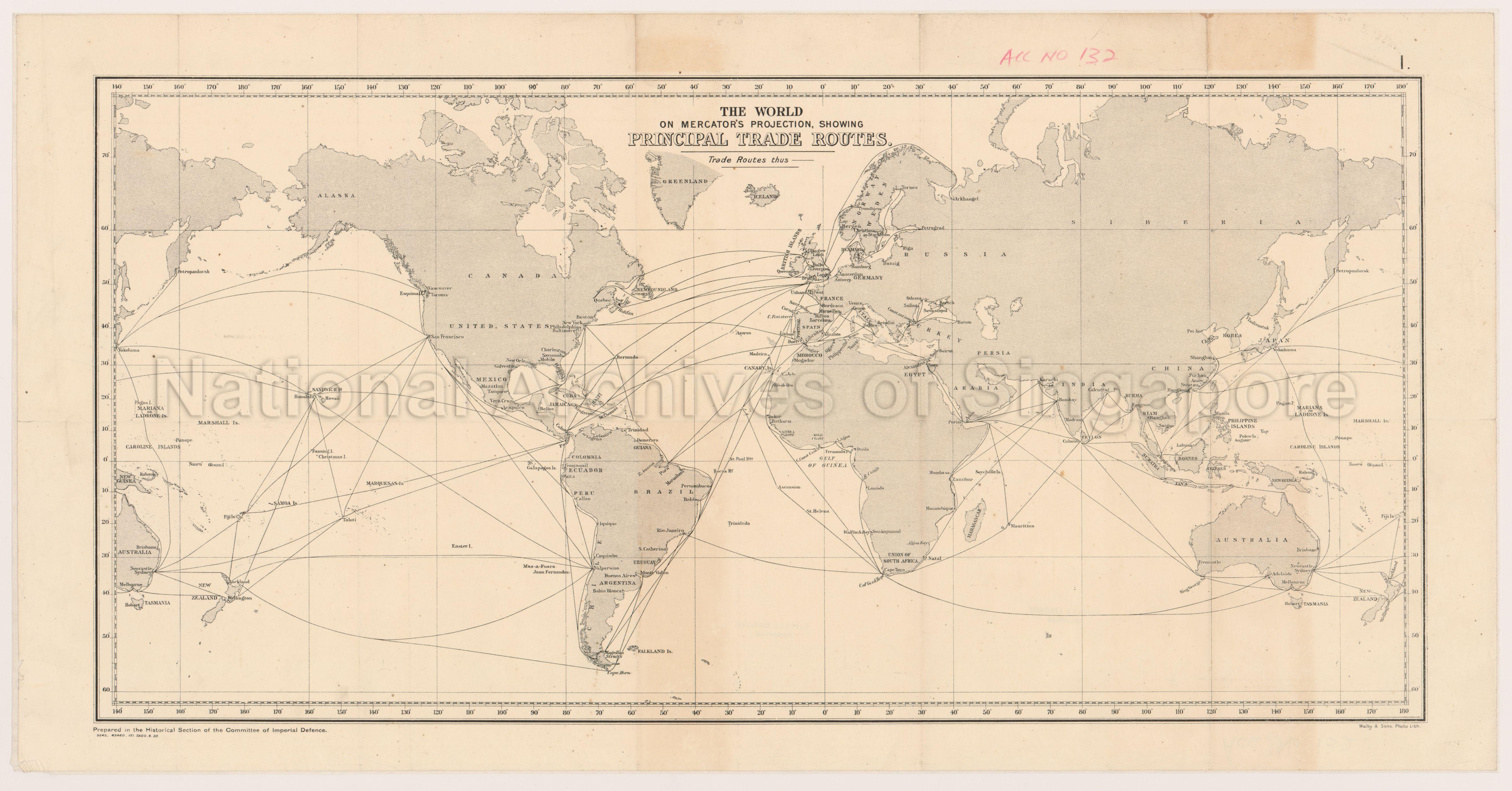 The World on Mercator's Projection Showing Principal Trade