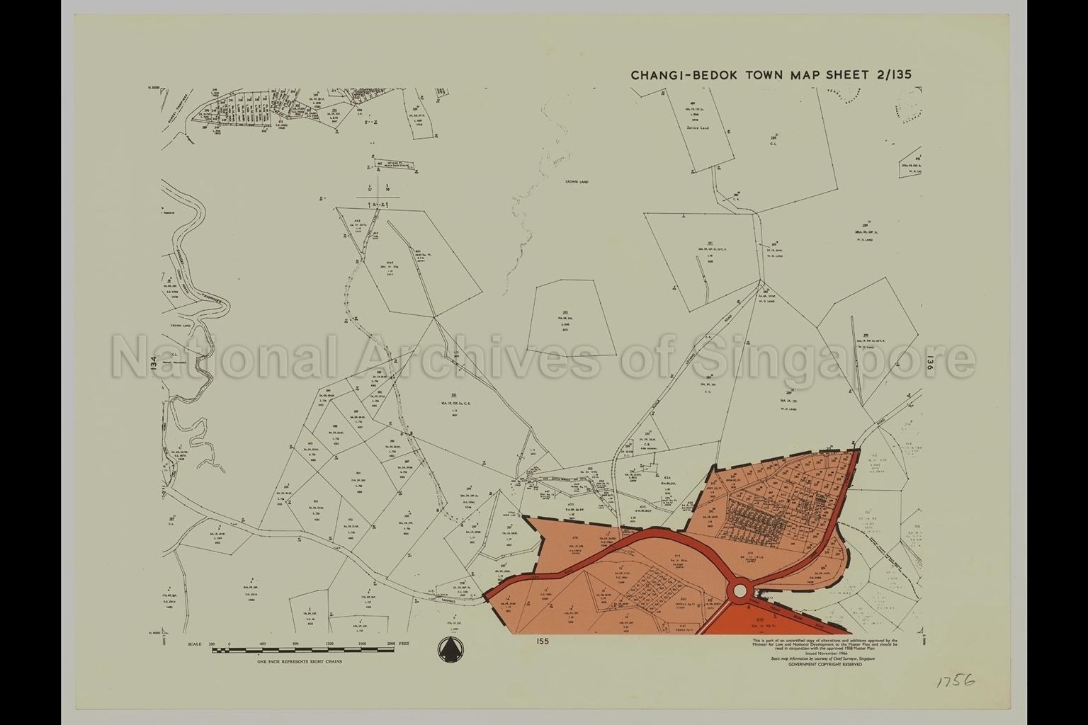 1958 Master Plan: Changi-Bedok Town Map Sheet 2/135