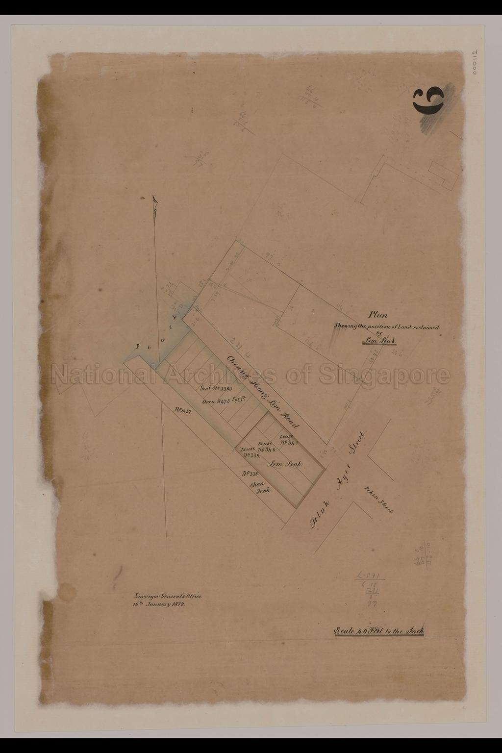 Plan Showing the Position of Land Reclaimed by Lim Leak