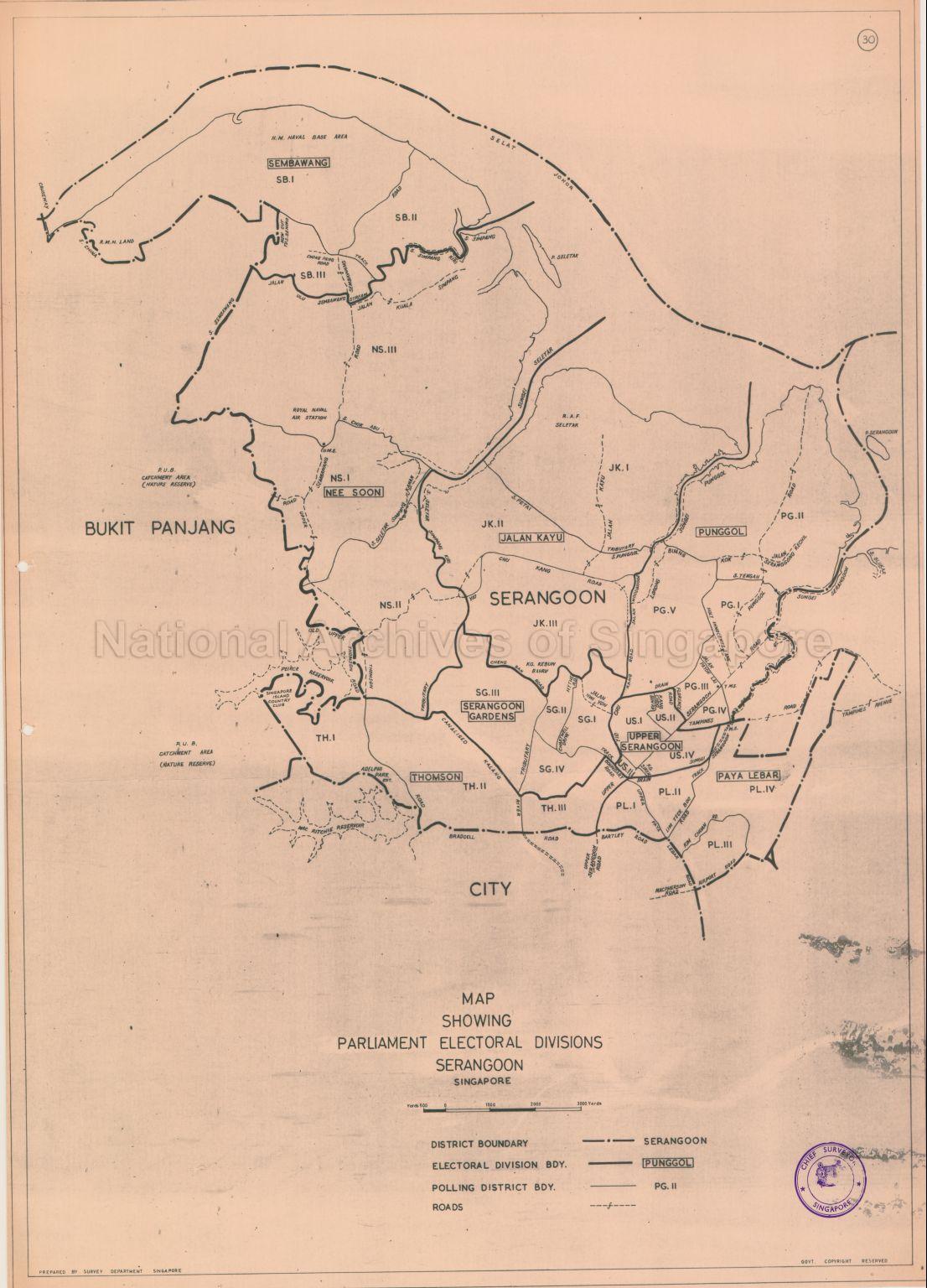 Map Showing Parliament electoral Divisions. Serangoon,