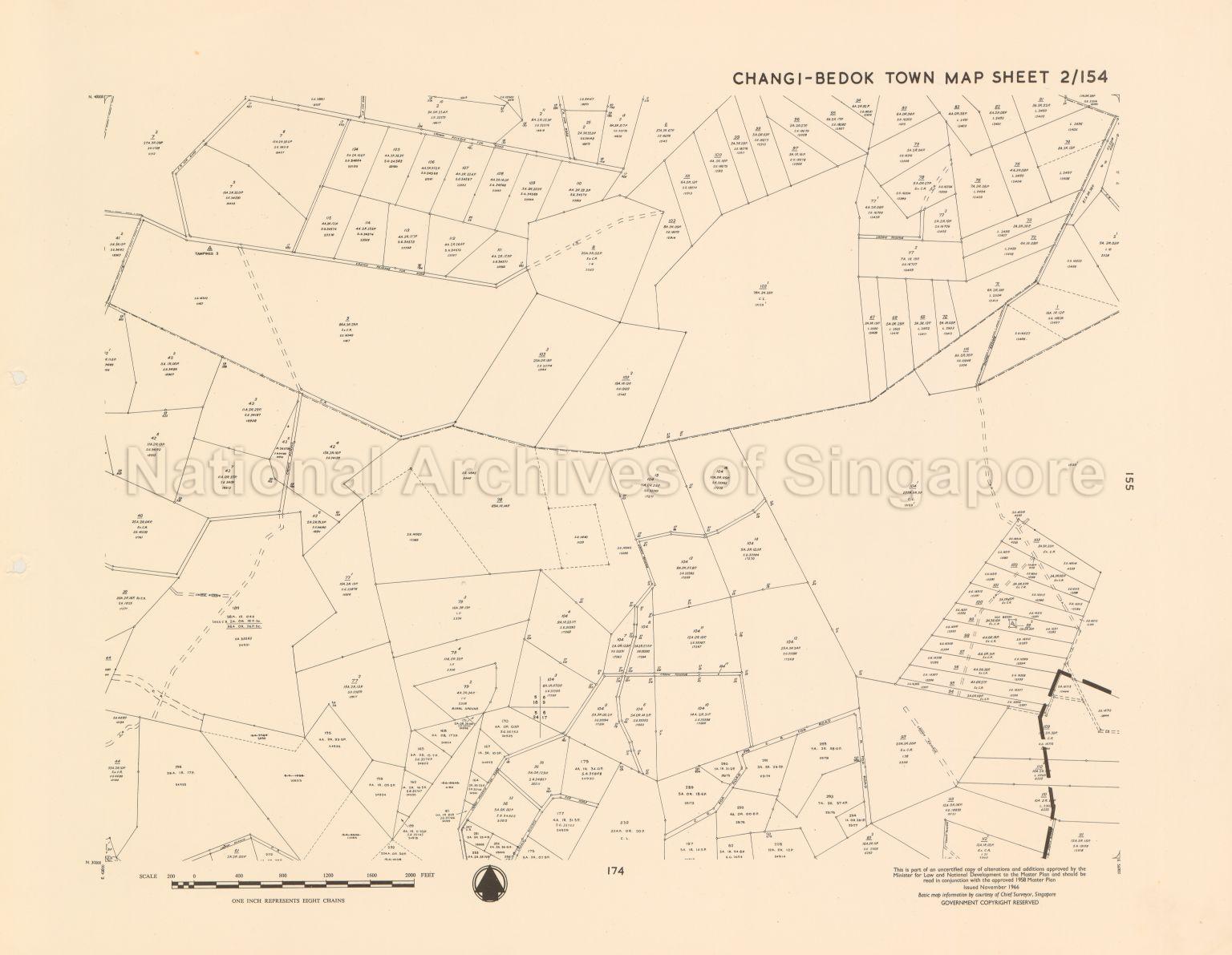 1958 Master Plan: Changi-Bedok Town Map Sheet 2/154