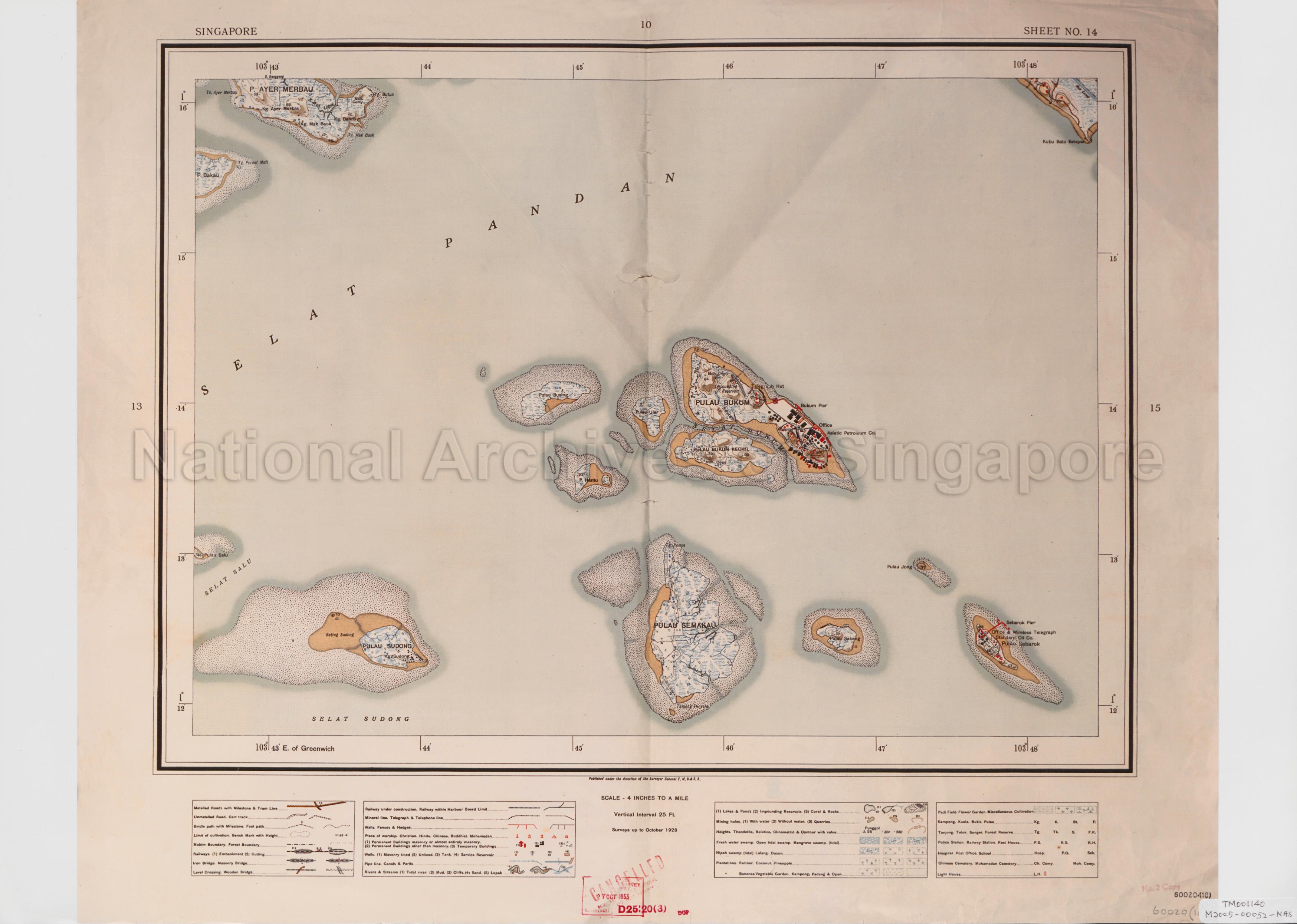 Singapore Sheet no. 14. Pulau Ayer Merbau, Pulau Bakau, and
