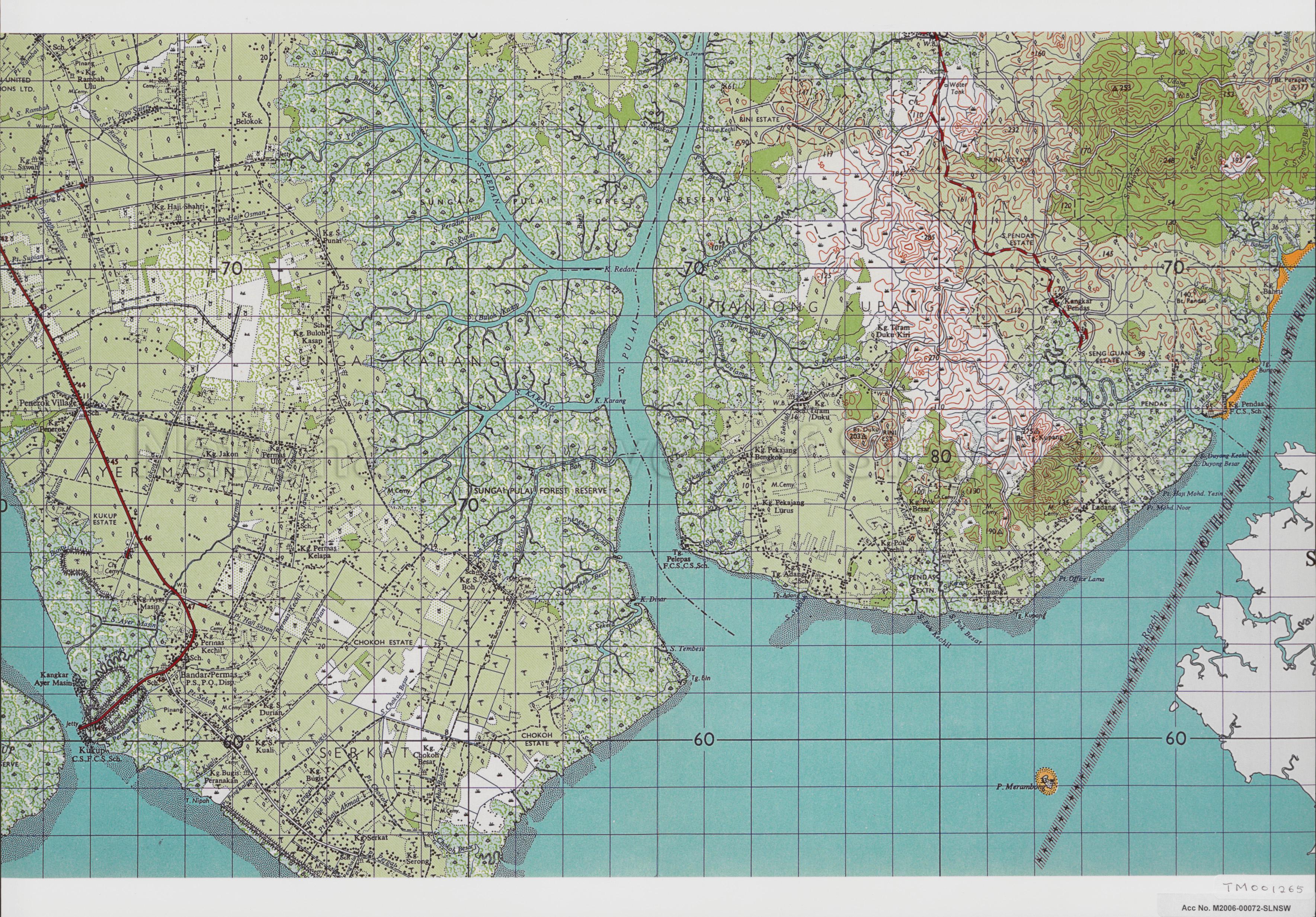 Malaysia Map Extracts: Tanjong Kupang, Serkat, Ayer Masin,