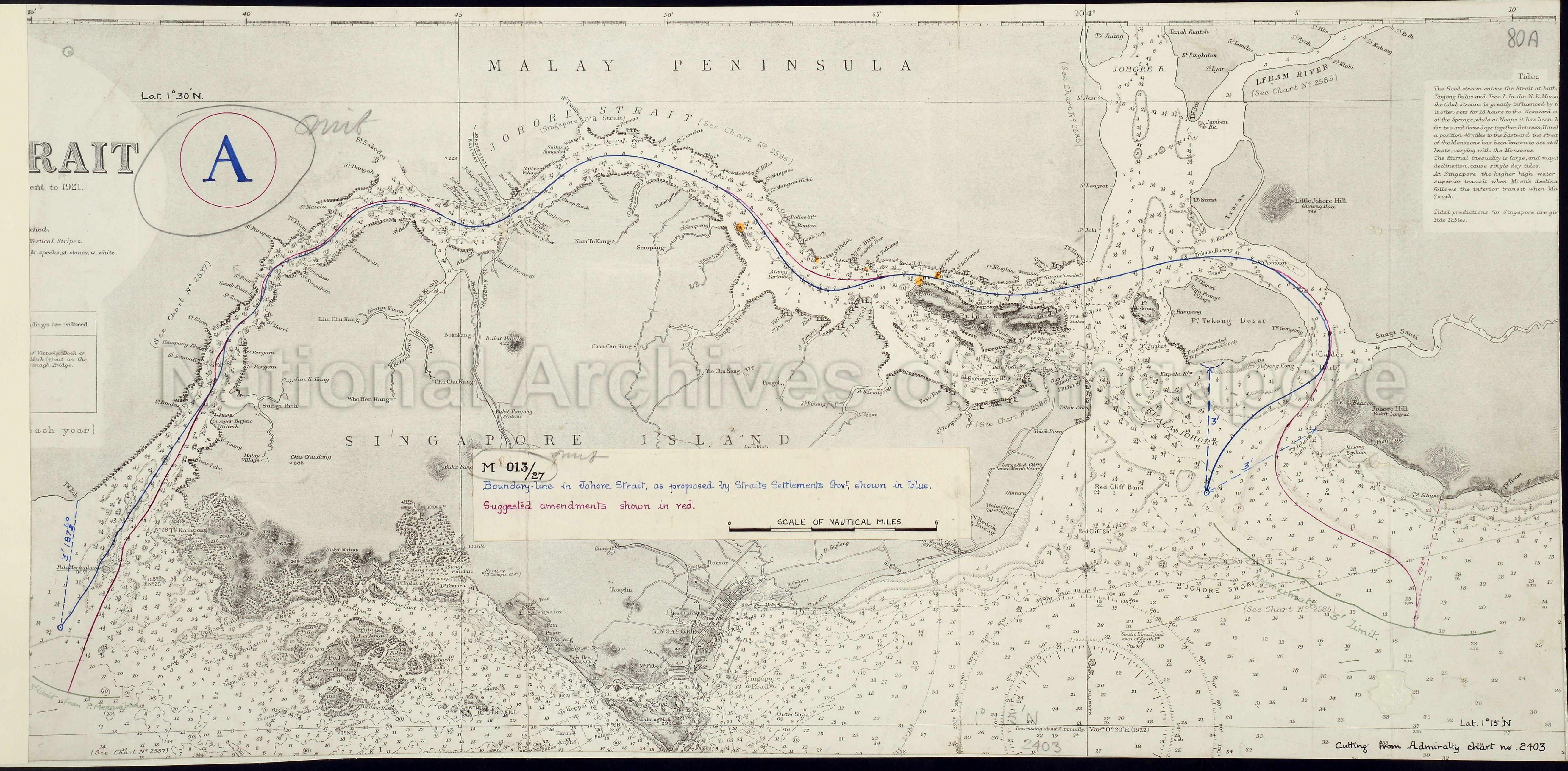 Johore Strait: boundary line as proposed by the Straits