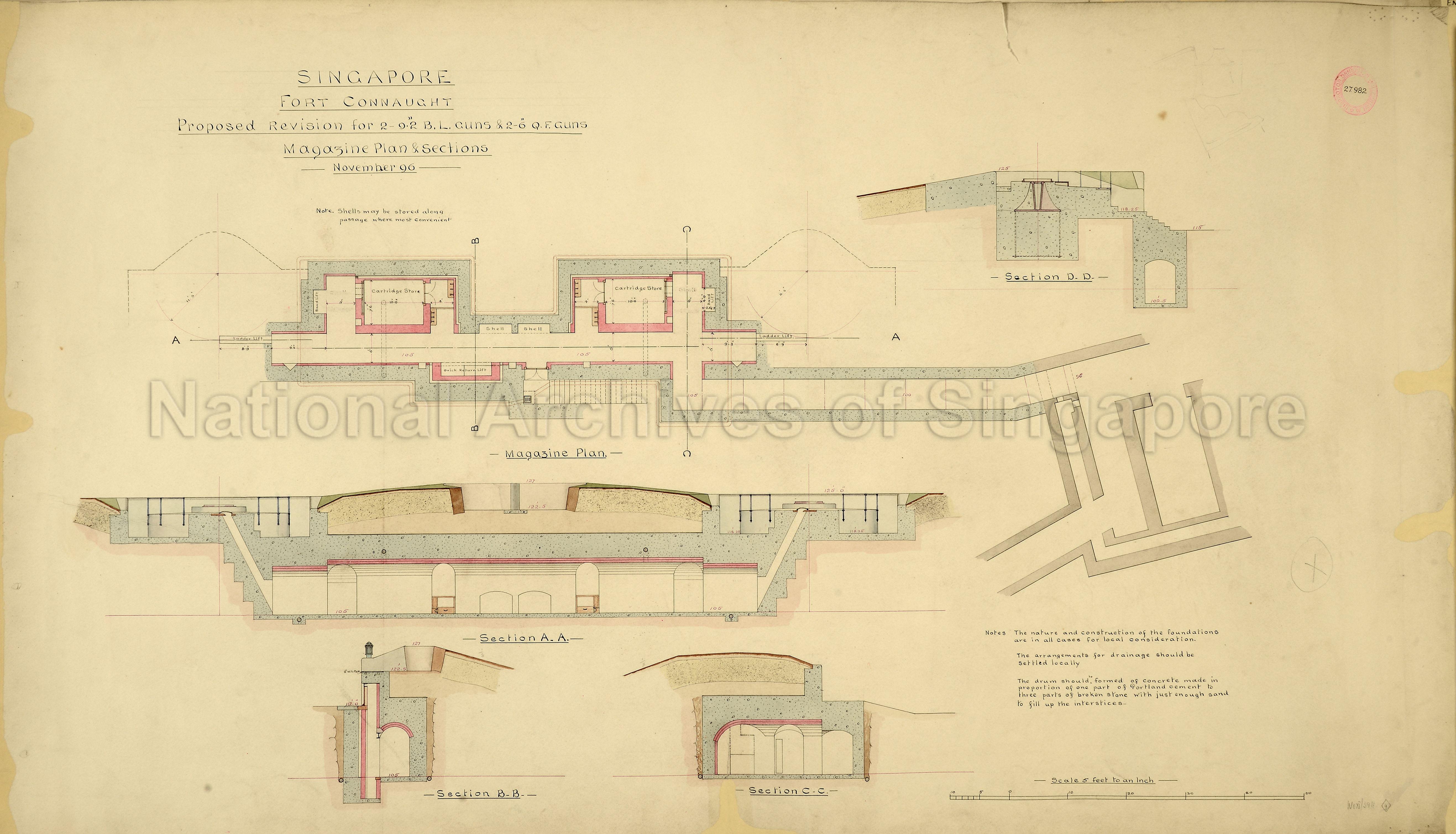 Fort Connaught: magazine plan and cross sections