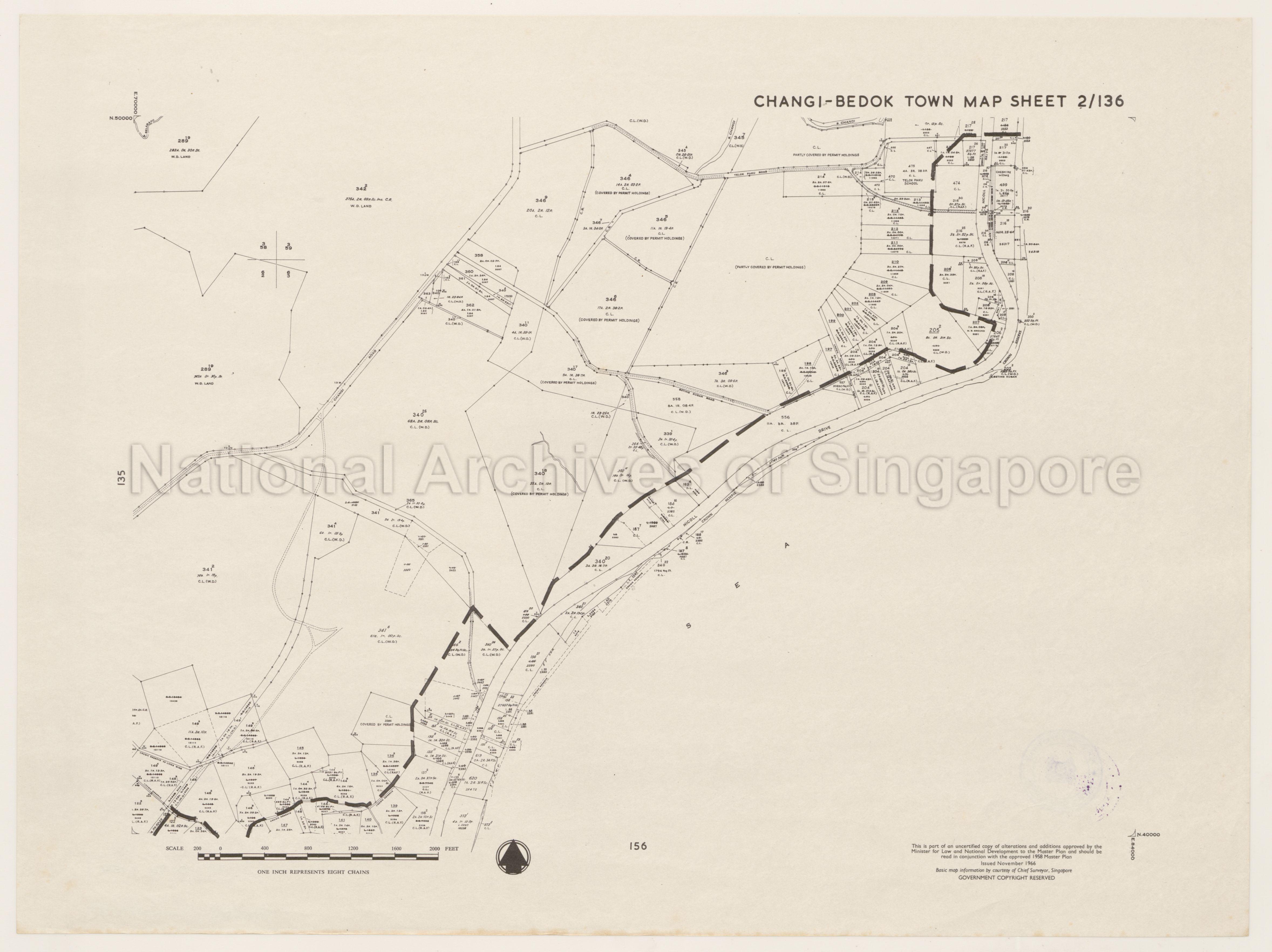 1958 Master Plan: Changi-Bedok Town Map Sheet 2/136