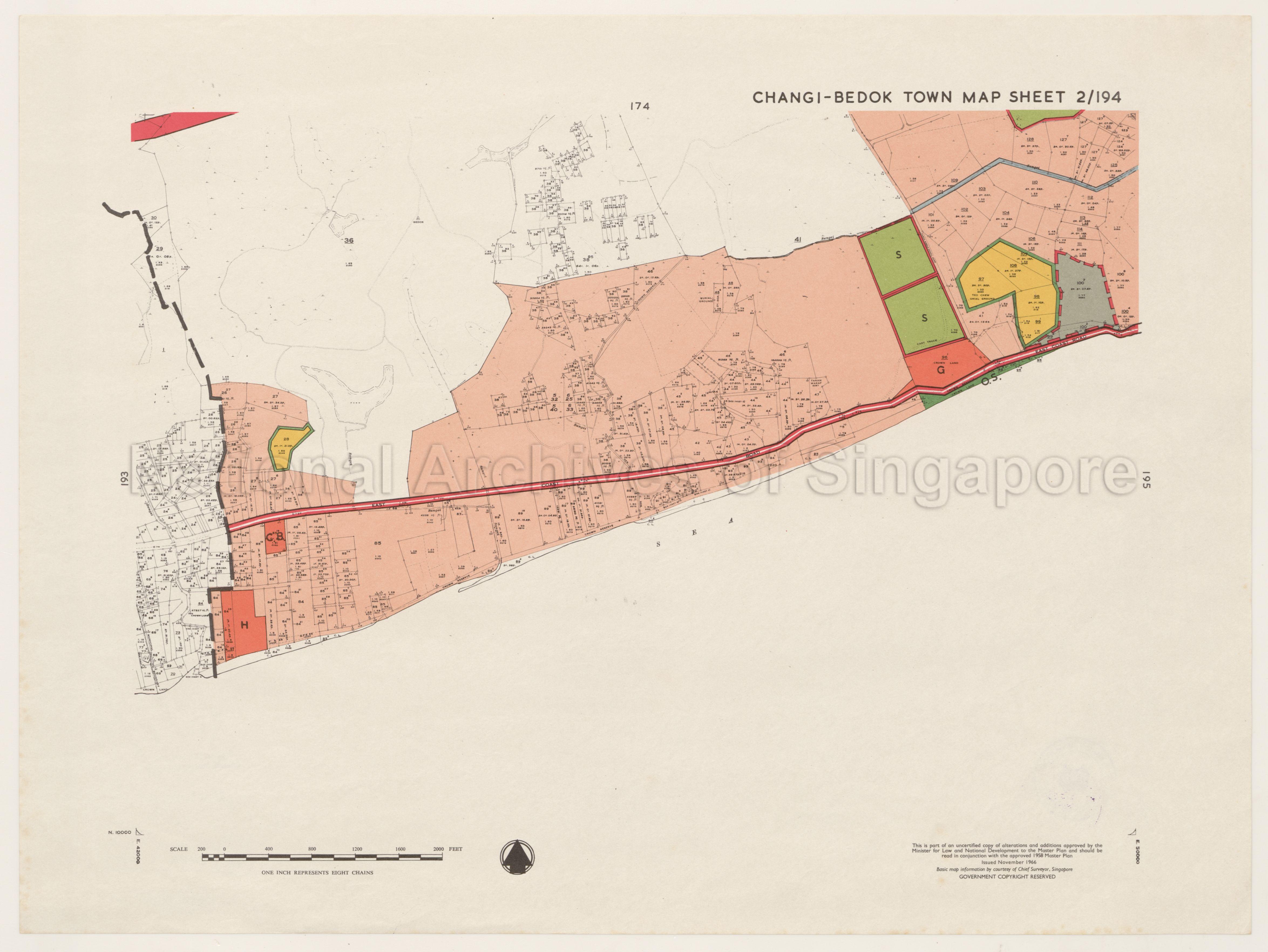 1958 Master Plan: Changi-Bedok Town Map Sheet 2/194