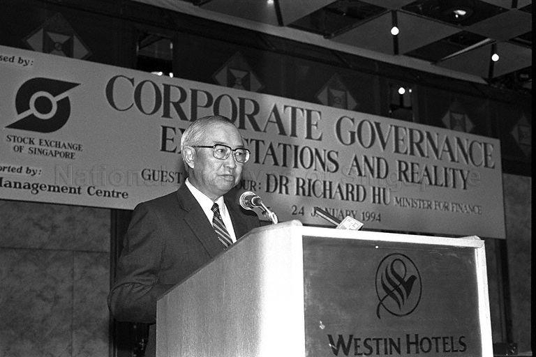 Minister for Finance Dr Richard Hu Tsu Tau delivering