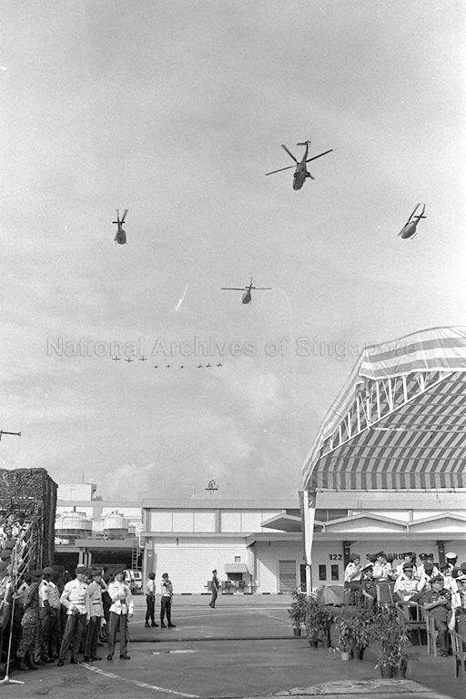 Flypast of fighter aircraft and helicopters during military