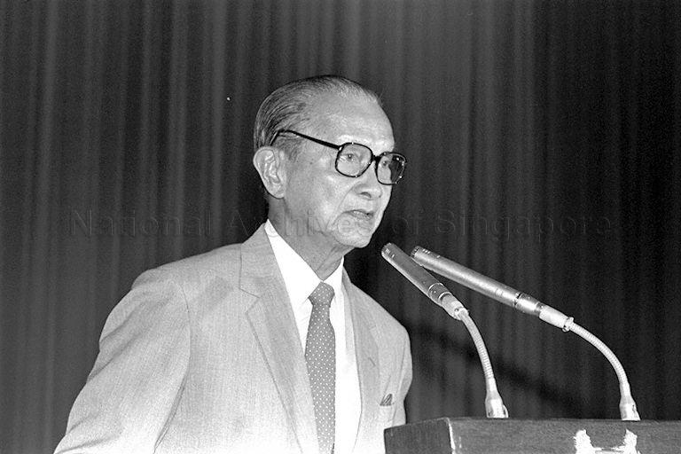 Guest of honour President Wee Kim Wee speaking before guests