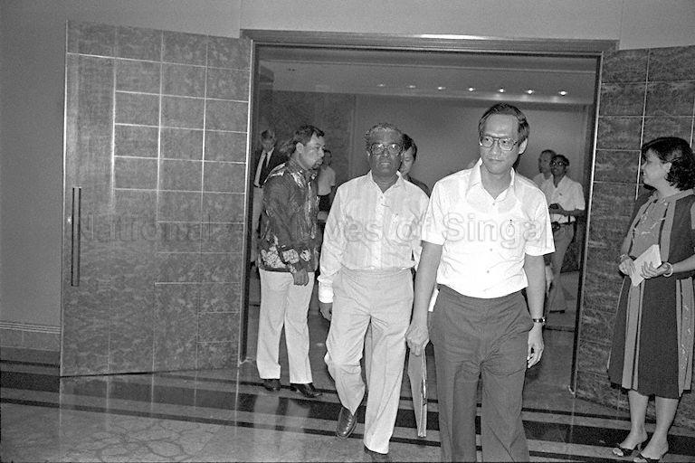 Minister without Portfolio Lim Chee Onn (front) arriving for
