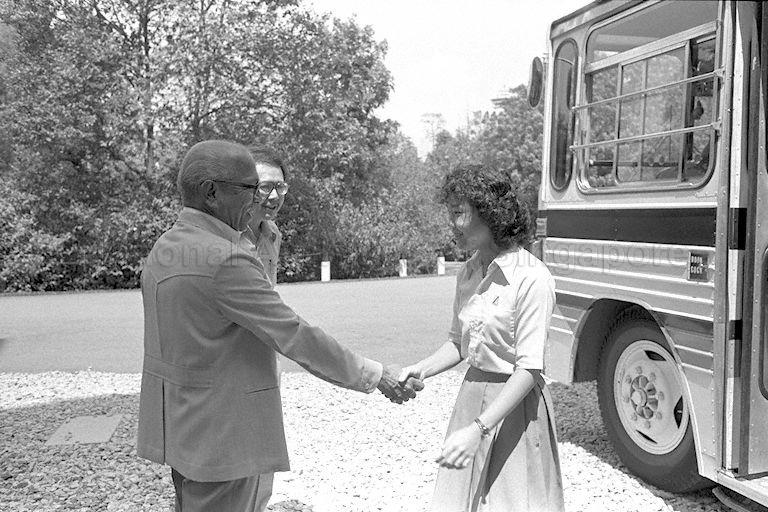 President C V Devan Nair bidding farewell to student from