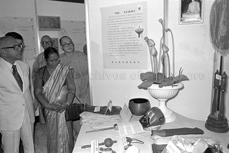 President and Mrs Devan Nair looking at exhibits displayed