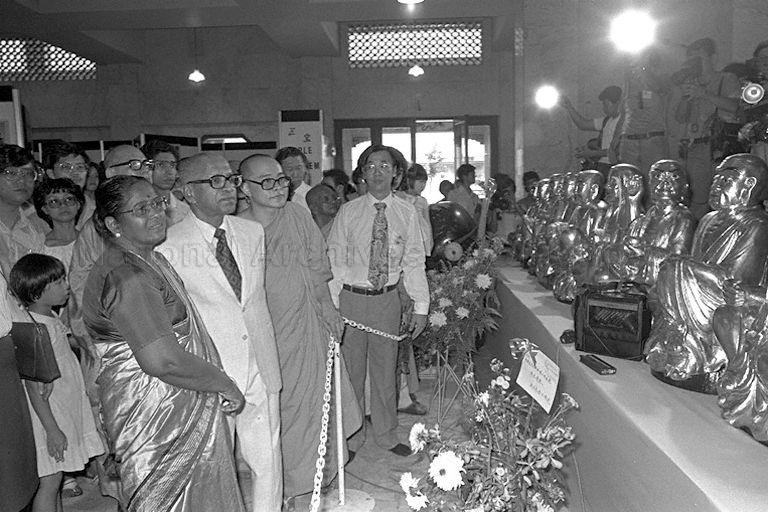 President and Mrs Devan Nair looking at exhibits displayed