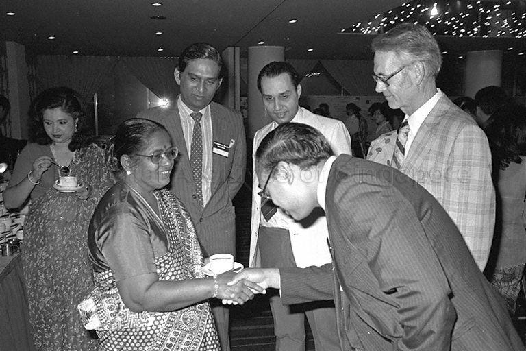 First Lady Mrs Devan Nair interacting with guests at