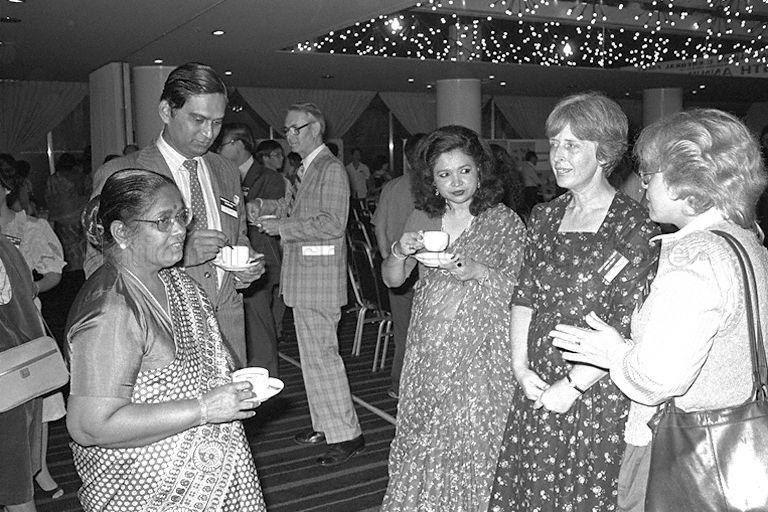 First Lady Mrs Devan Nair interacting with guests at