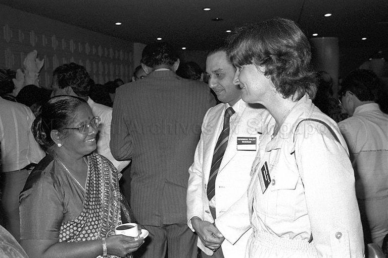 First Lady Mrs Devan Nair interacting with guests at