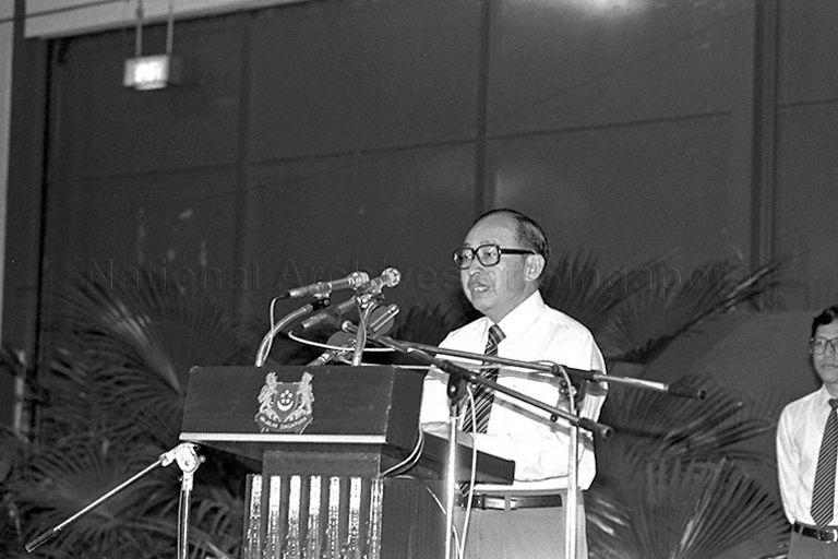 Minister for National Development Teh Cheang Wan speaking at