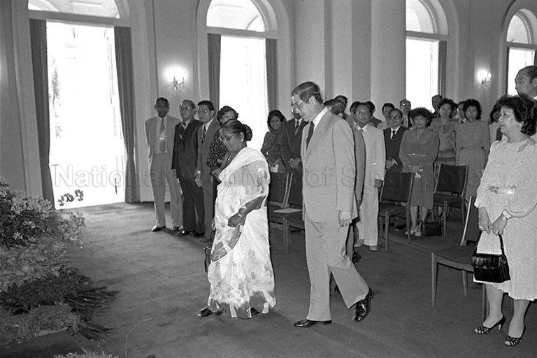 First Lady Mrs C V Devan Nair arriving to launch 1983 Red