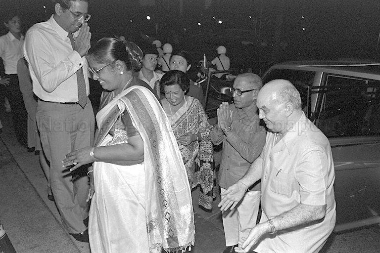 President and Mrs C V Devan Nair arriving at National