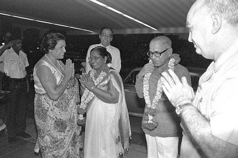 President and Mrs C V Devan Nair receiving greeting in Hindu