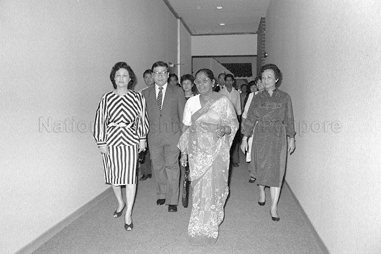 First Lady Mrs C V Devan Nair (foreground, second from right