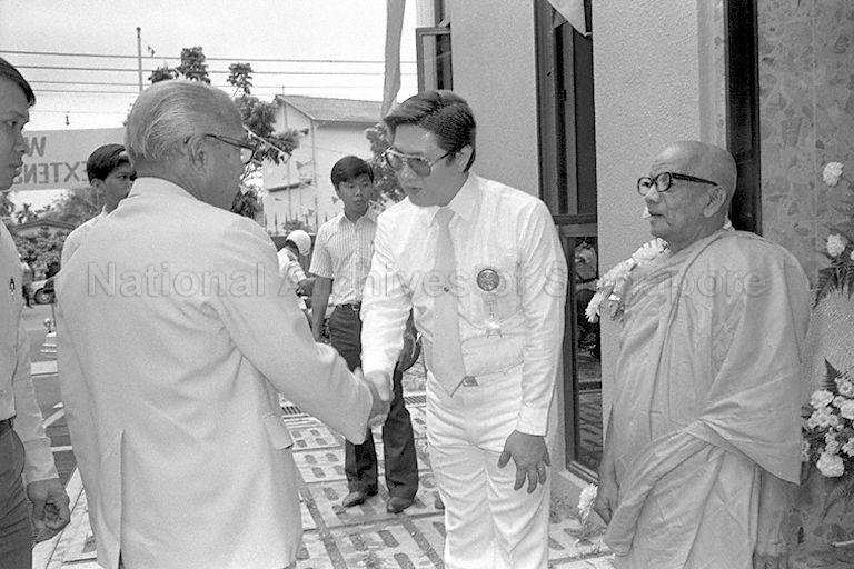 President C V Devan Nair being greeted upon arrival at