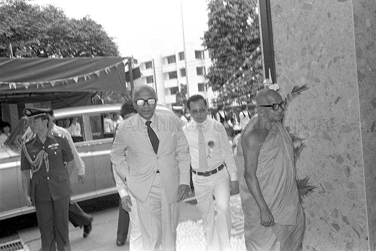 President C V Devan Nair arriving at Mangala Vihara Buddhist