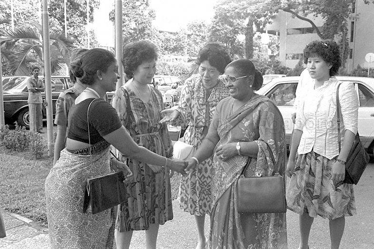 First Lady Mrs C V Devan Nair arriving for opening of