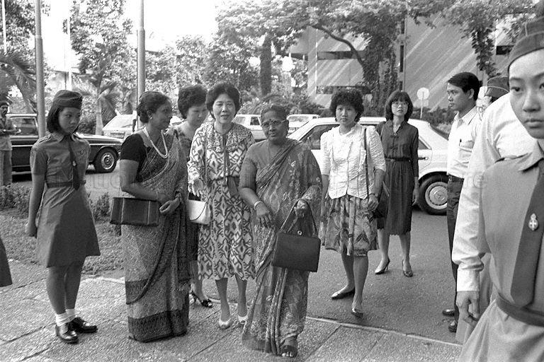 First Lady Mrs C V Devan Nair arriving for opening of