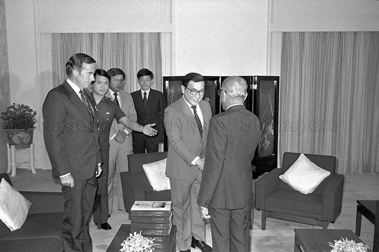 President C V Devan Nair greeting Justice Lai Kew Chai,