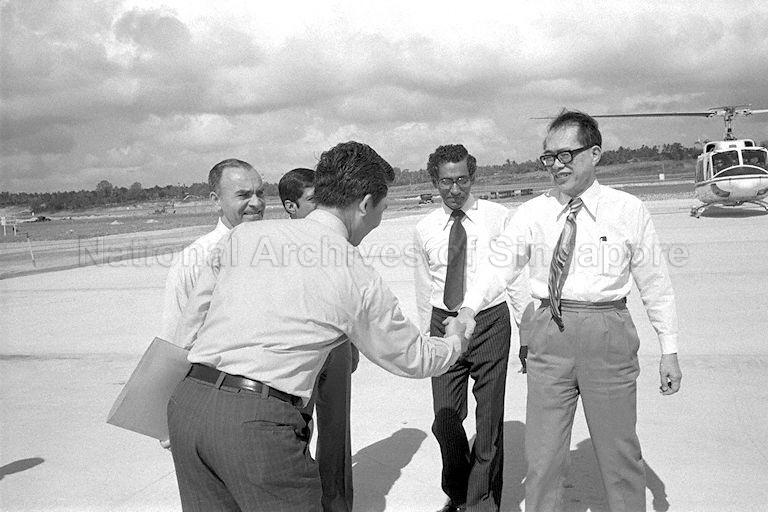 Minister for Finance Hon Sui Sen (right) arriving at Changi