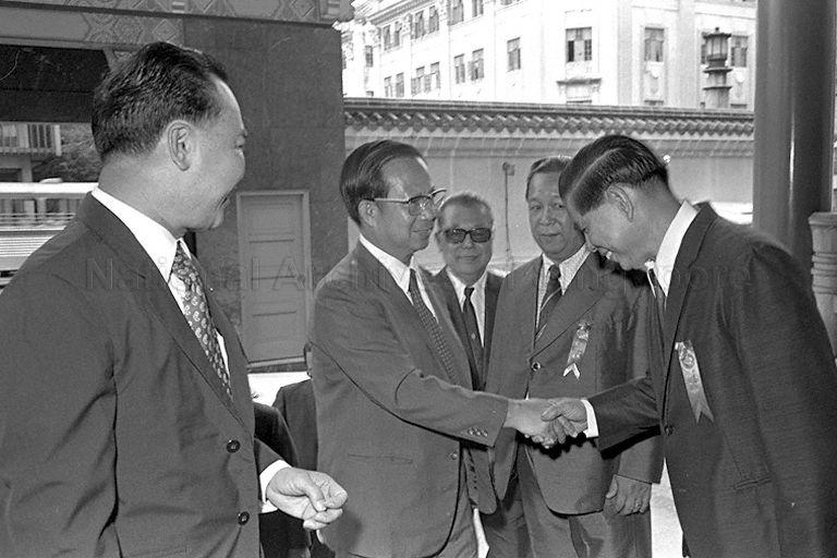 Minister for Health Dr Toh Chin Chye being greeted upon