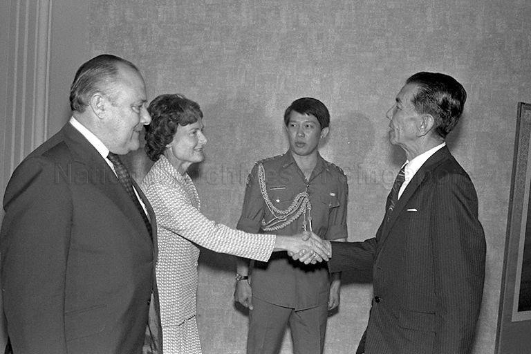 President Dr Benjamin Henry Sheares greeting Prime Minister
